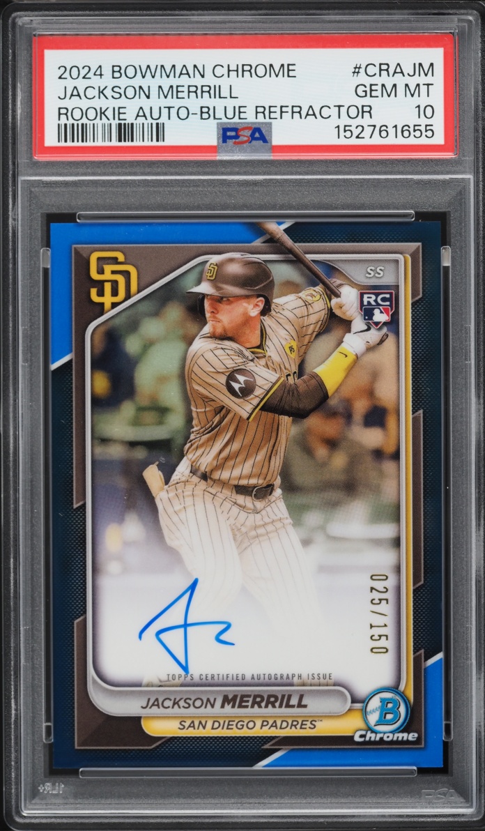 2024 Bowman Chrome Blue Refractor Jackson Merrill ROOKIE AUTO /150 # ...