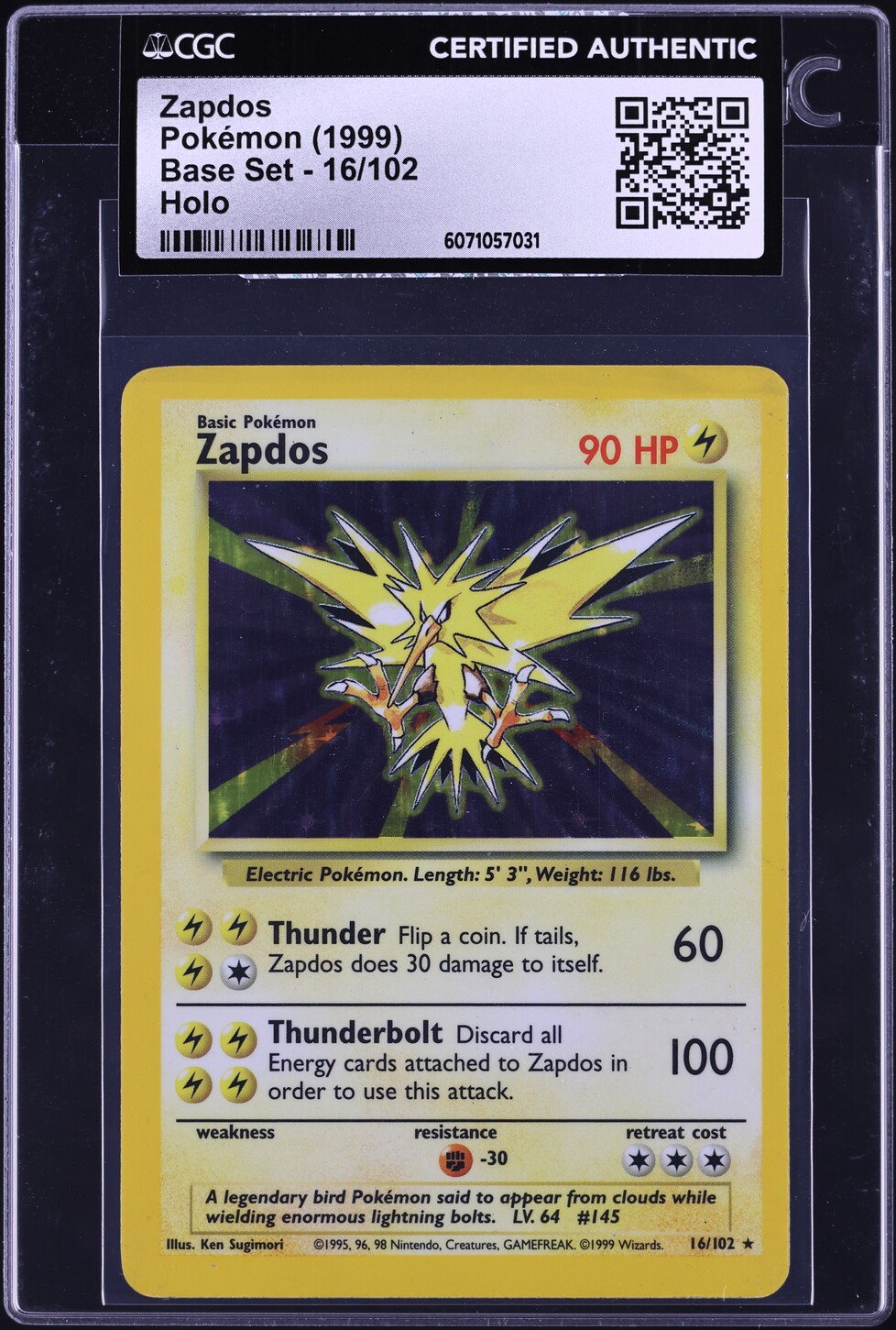 1999 Pokemon Base Set Holo Zapdos #16 CGC AUTH on Fanatics Collect