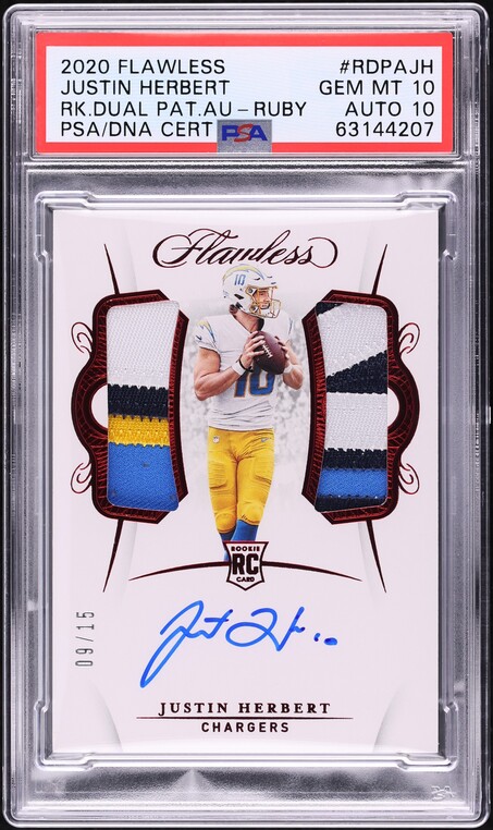 2020 Panini Flawless Dual Ruby Justin Herbert RC PATCH AUTO DNA 10 /15 ...