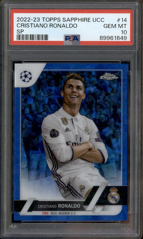 2022 Topps Chrome Sapphire UEFA Club Competitions Cristiano Ronaldo SP PSA 10 on Fanatics Collect