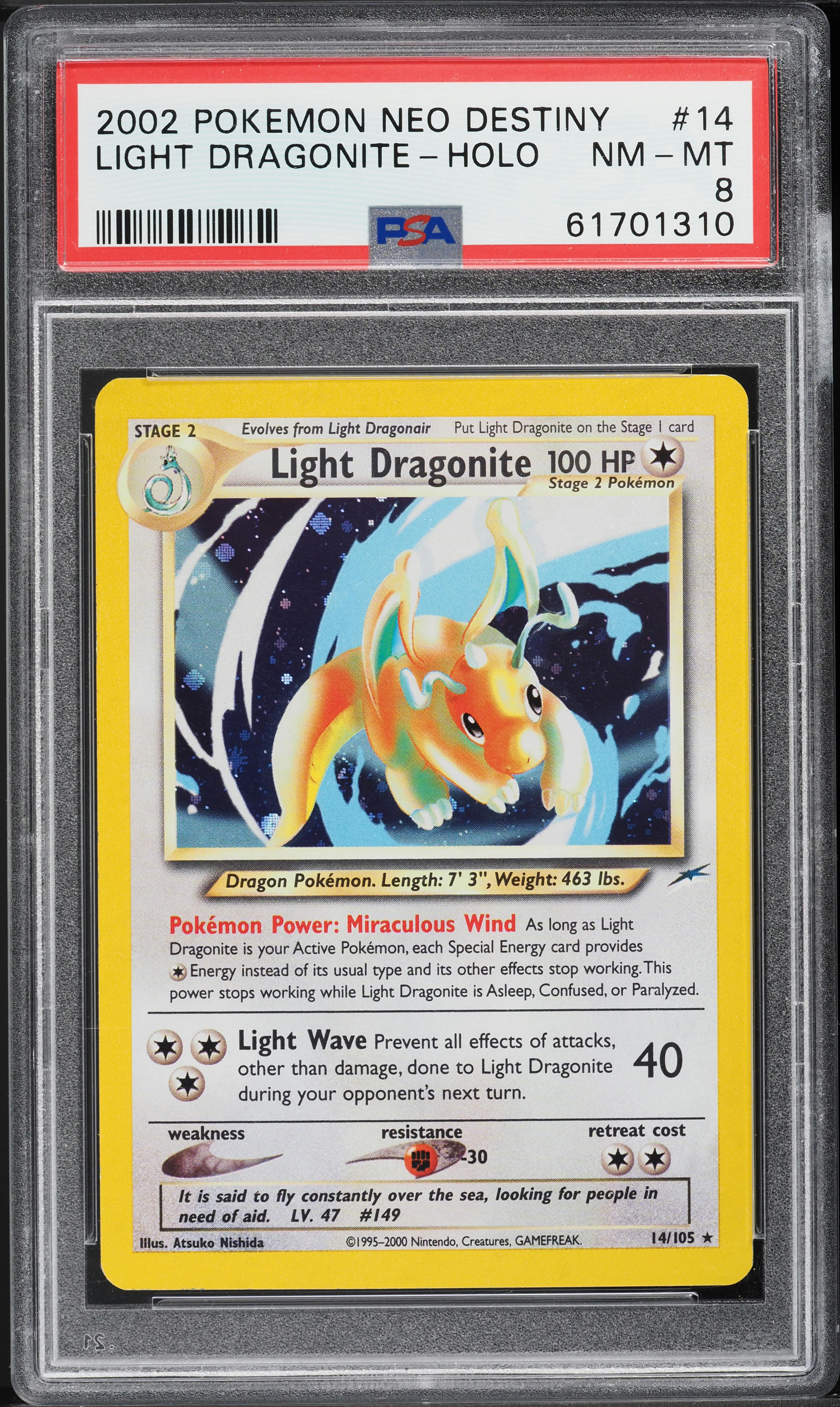 2002 Pokemon Neo Destiny Holo Light Dragonite #14 PSA 8 NM-MT on ...