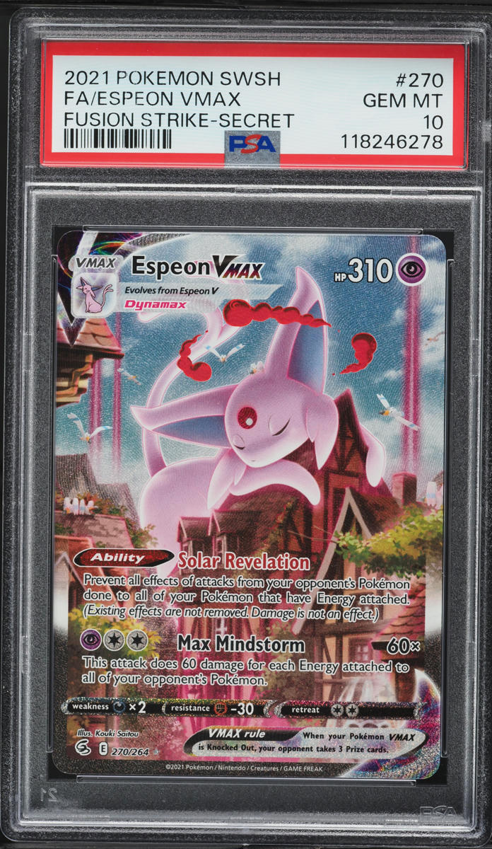 2021 Pokemon SWSH Fusion Strike Full Art Espeon VMAX #270 PSA 10 GEM ...