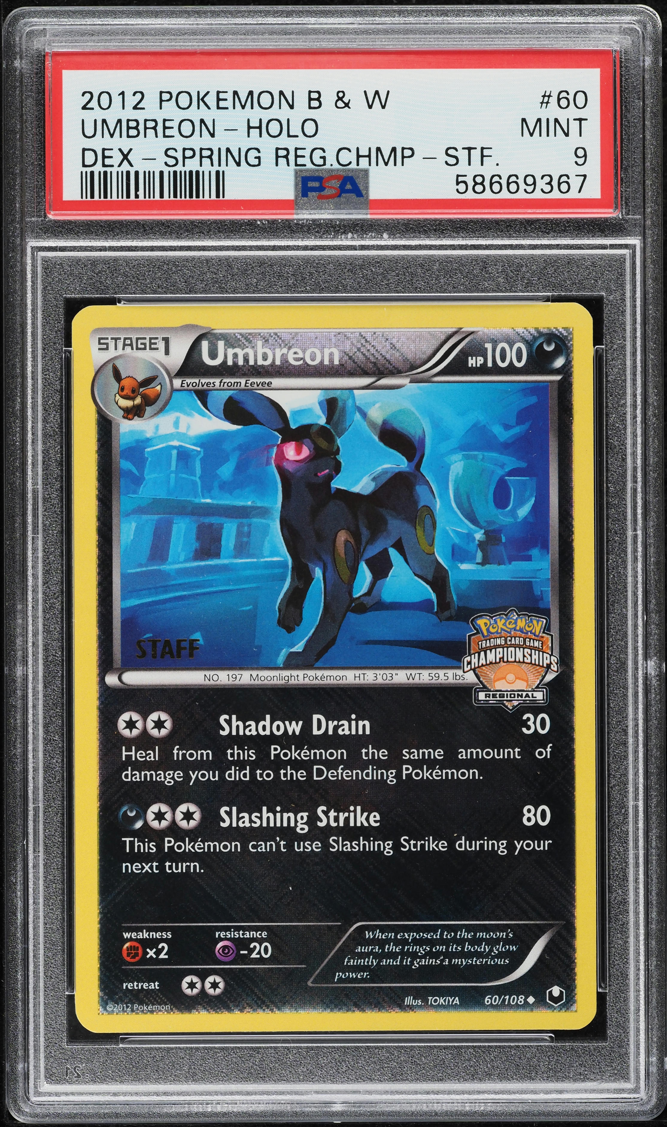 2012 Pokemon Black & White Dark Explorers Staff Holo Umbreon #60 PSA 9 ...