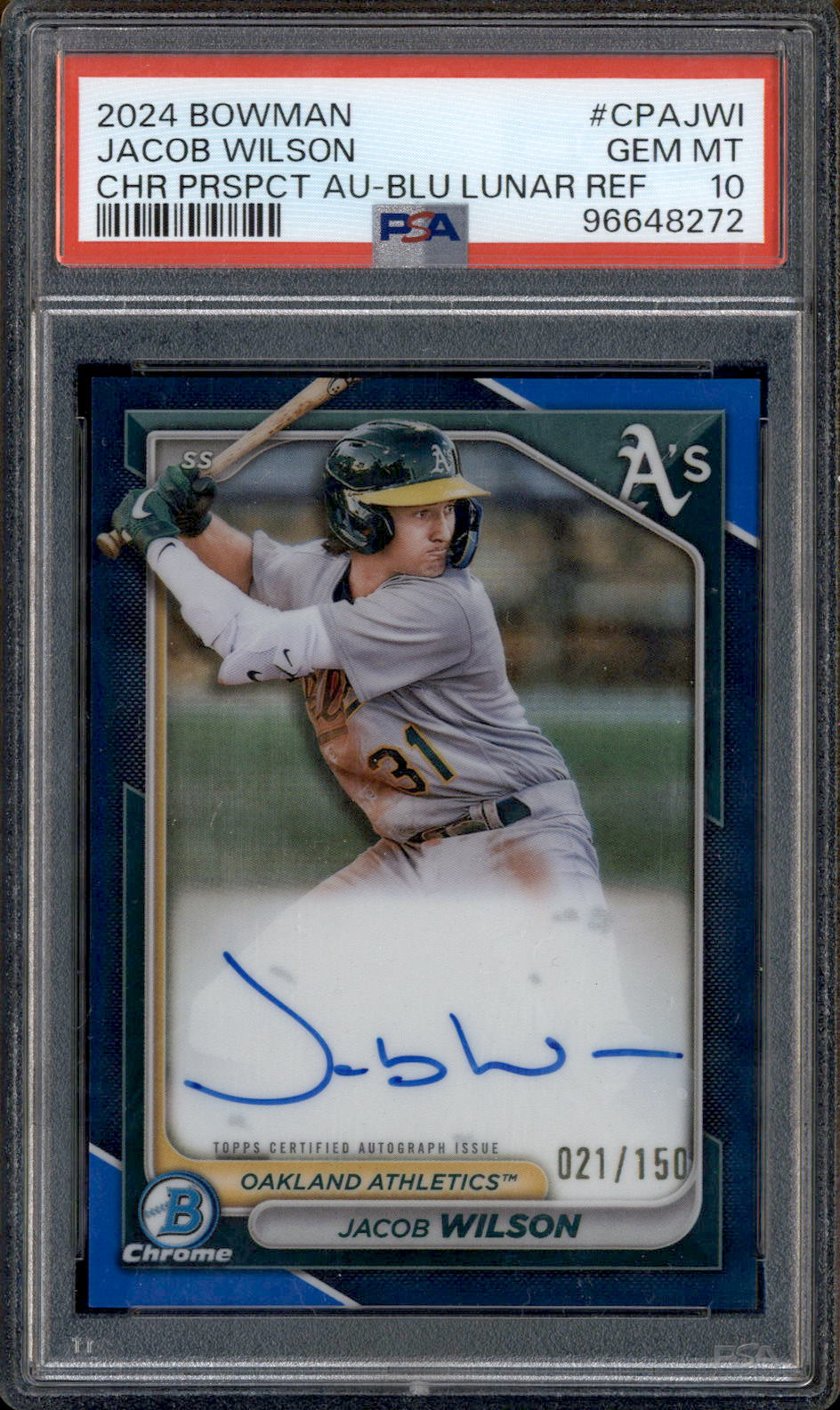 2024 Bowman Chrome Autograph Blue Lunar Jacob Wilson Auto /150 PSA 10 ...