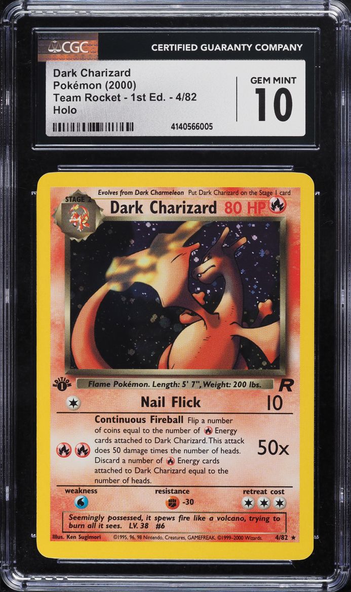 2000 Pokemon Team Rocket 1st Edition Holo Dark Charizard #4 CGC 10 GEM ...