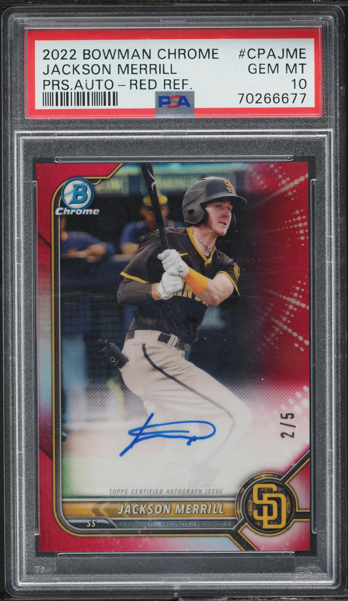 2022 Bowman Chrome Red Refractor Jackson Merrill PROSPECT AUTO /5 PSA ...