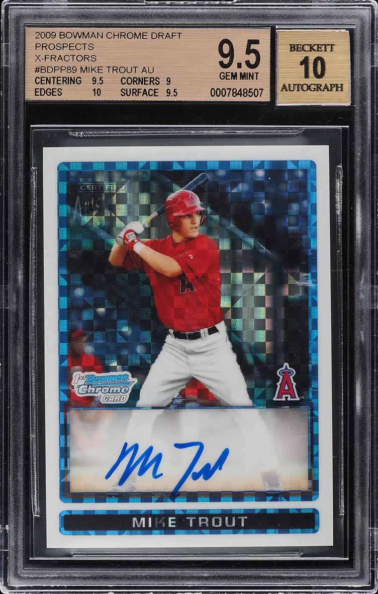 2009 Bowman Chrome Xfractor Mike Trout ROOKIE AUTO /225 #BDPP89 BGS 9.5 ...