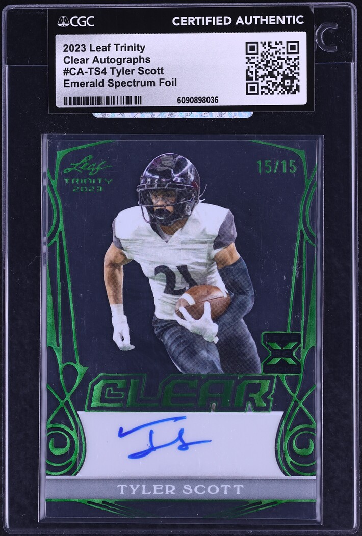 2023 Leaf Trinity Clear Emerald Spectrum Foil Tyler Scott ROOKIE AUTO ...