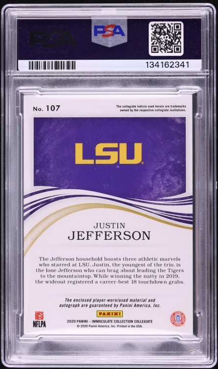 2020 Immaculate Collection Justin Jefferson ROOKIE PATCH AUTO DNA 10 / ...