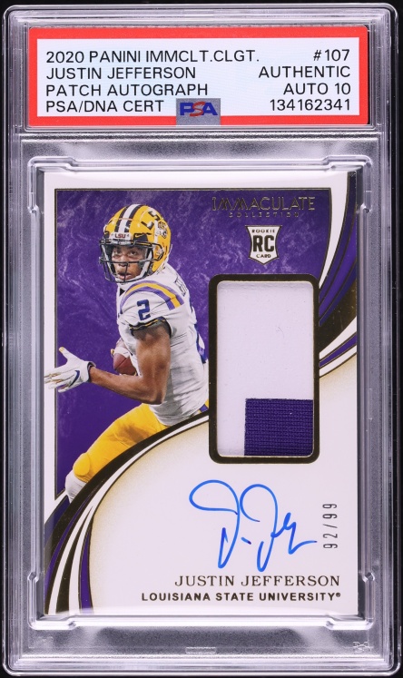 2020 Immaculate Collection Justin Jefferson ROOKIE PATCH AUTO DNA 10 / ...