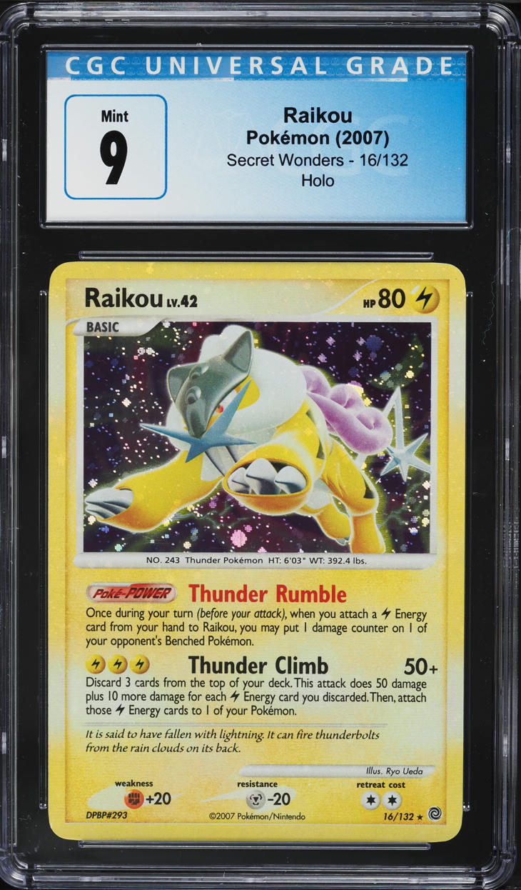 2007 Pokemon Diamond & Pearl Secret Wonders Holo Raikou #16 CGC 9 MINT on Fanatics Collect