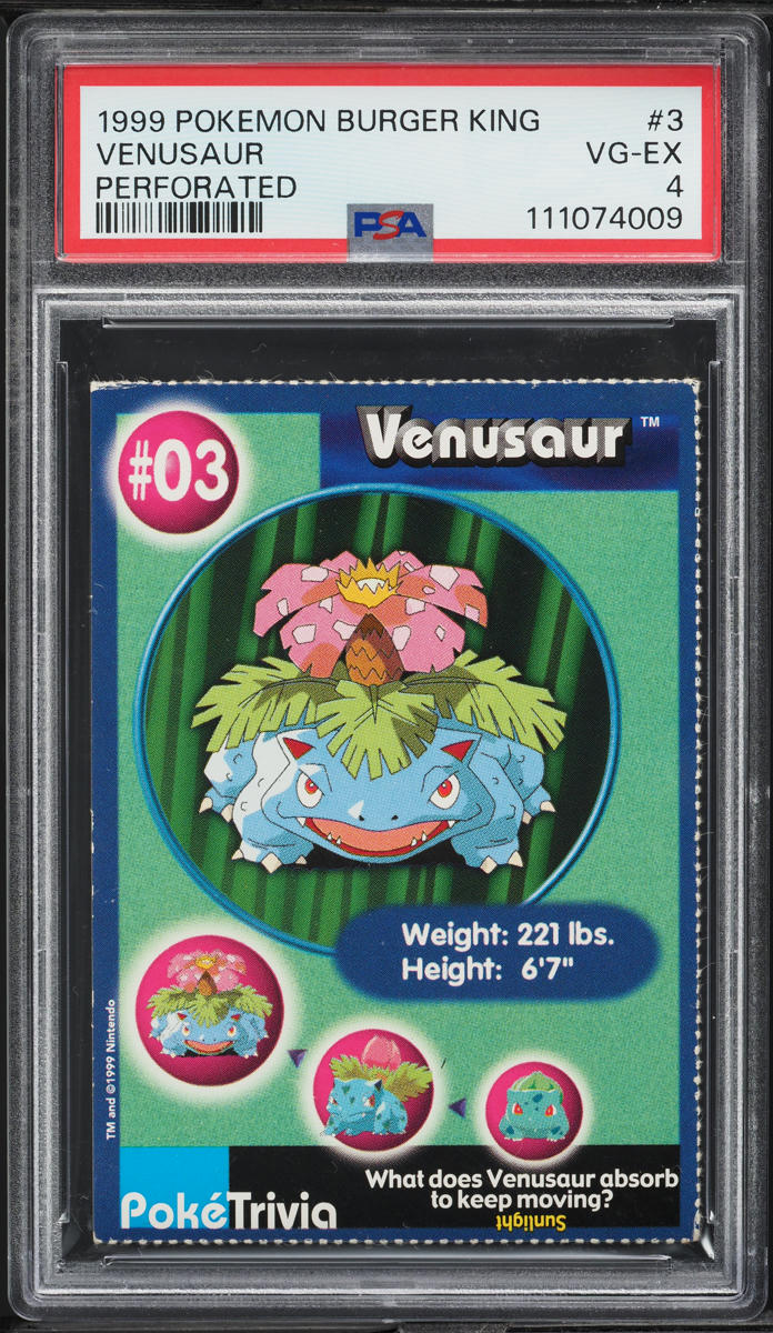 1999 Pokemon Burger King Perforated Venusaur #3 PSA 4 VGEX on Fanatics ...