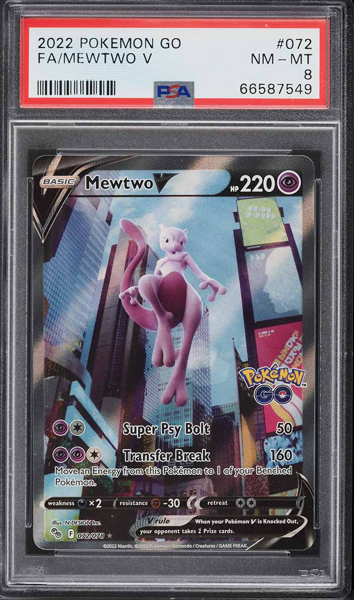 2022 Pokemon Sword & Shield Pokemon GO Full Art Mewtwo V #72 PSA 8 NM ...