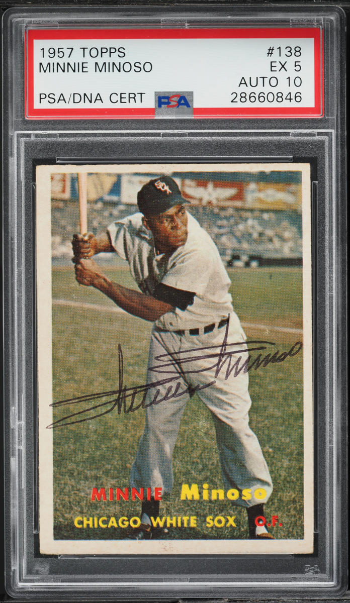 1957 Topps Minnie Minoso AUTO DNA 10 #138 PSA 5 EX on Fanatics Collect