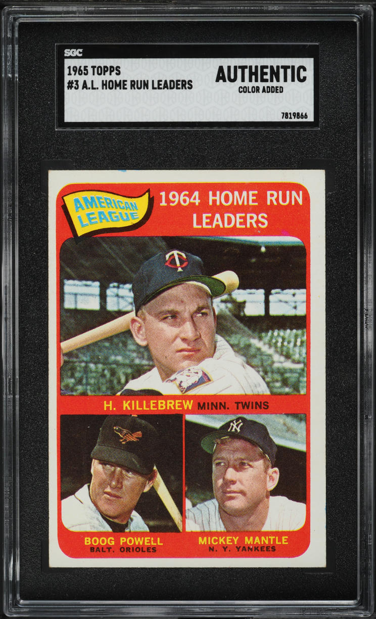 1965 Topps Mickey Mantle Harmon Killebrew Boog Powell AL HR LDRS #3 SGC ...
