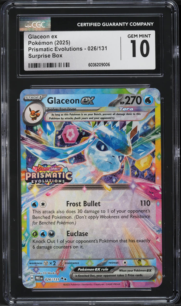2025 Pokemon SV Prismatic Evolutions Surprise Box Glaceon ex #26 CGC 10 GEM MINT on Fanatics Collect