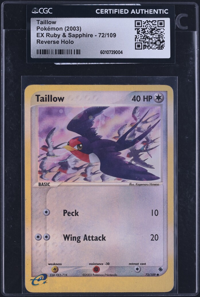 2003 Pokemon EX Ruby & Sapphire Reverse Holo Taillow #72 CGC AUTH on ...