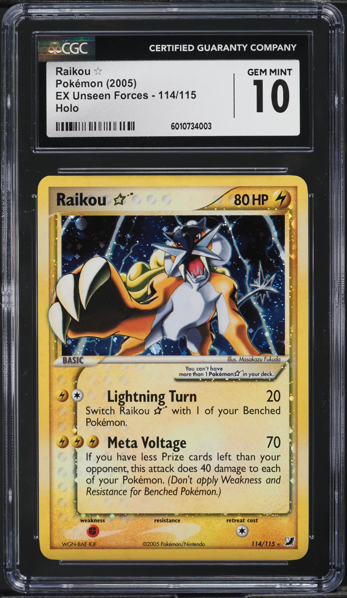 2005 Pokemon EX Unseen Forces Holo Raikou Gold Star #114 CGC 10 GEM MINT on Fanatics Collect