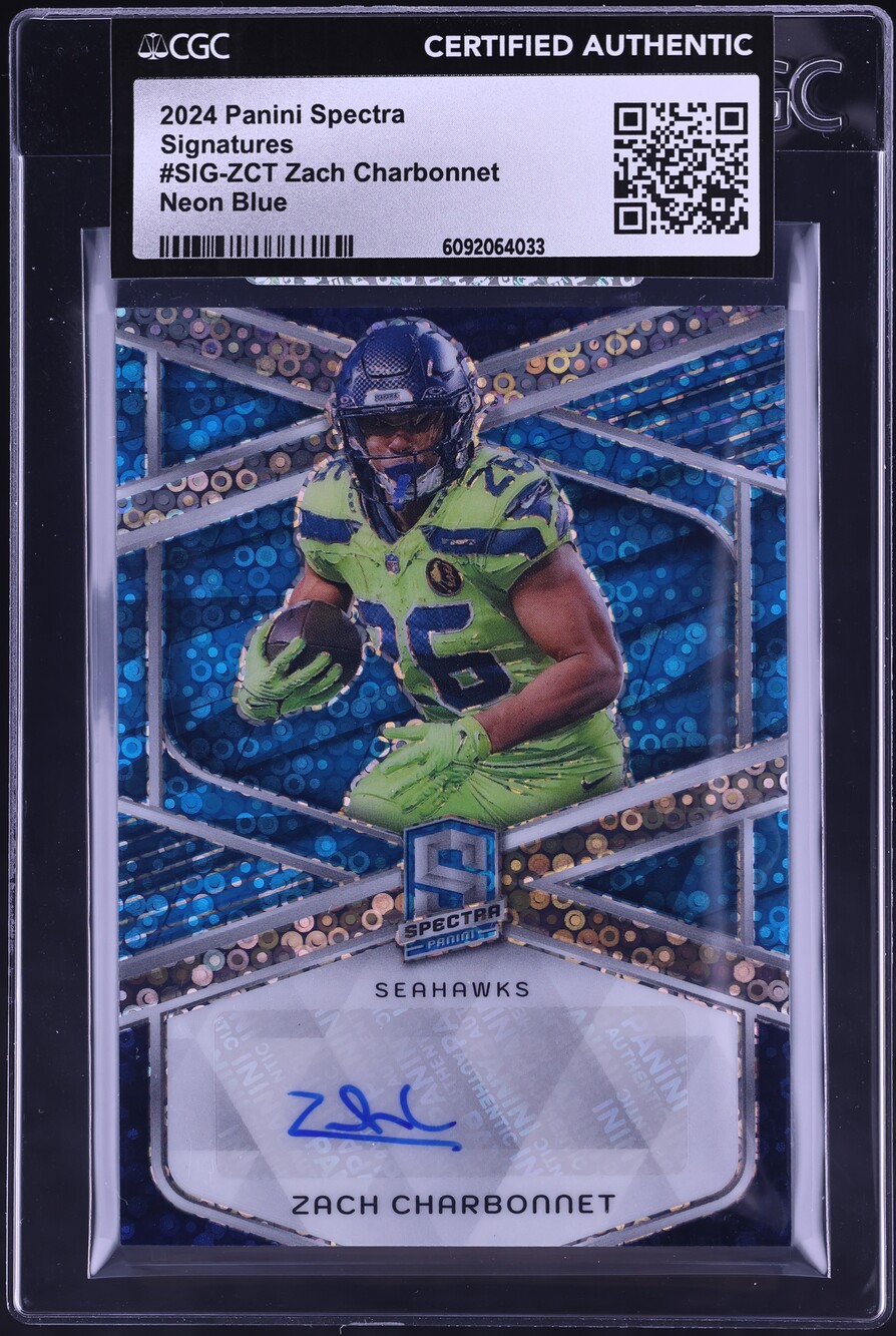 2024 Panini Spectra Signatures Neon Blue Prizm Zach Charbonnet AUTO /50 ...