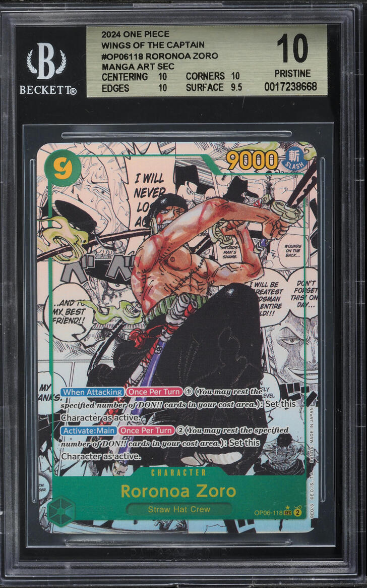 2024 One Piece Wings Of Captain Alt Art Roronoa Zoro #OP06-118 BGS 10 PRISTINE on Fanatics Collect