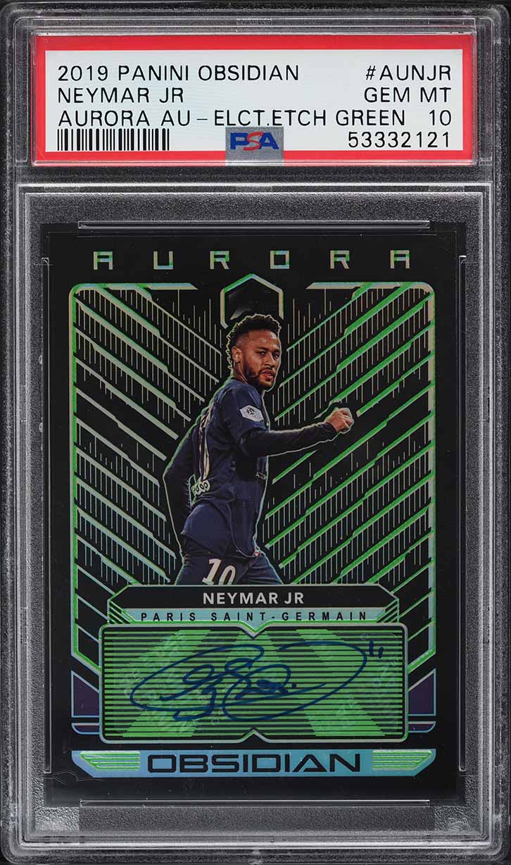 2019 Panini Obsidian Aurora Green Neymar Jr. AUTO /7 #AUN-JR PSA 10 GEM MINT on Fanatics Collect