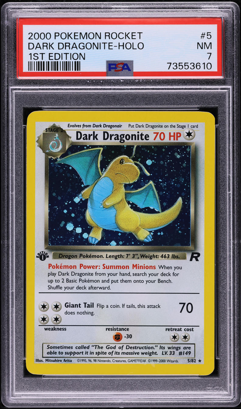 2000 Pokemon Team Rocket 1st Edition Holo Dark Dragonite #5 PSA 7 NRMT ...