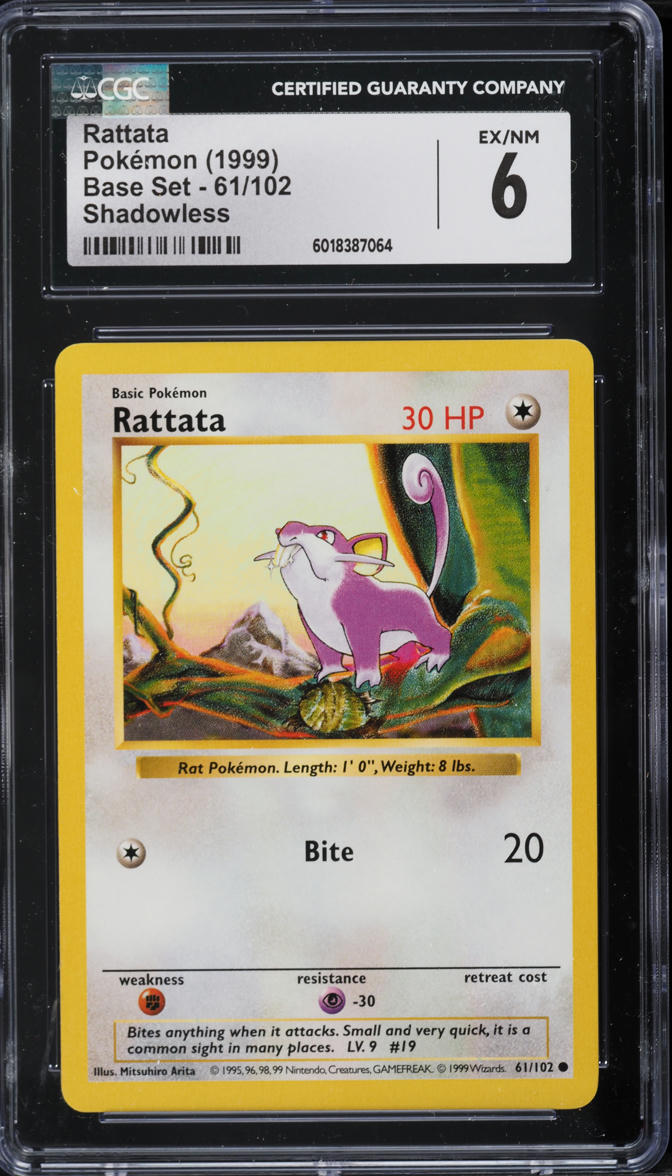 1999 Pokemon Base Set Shadowless Rattata #61 CGC 6 EXMT on Fanatics Collect