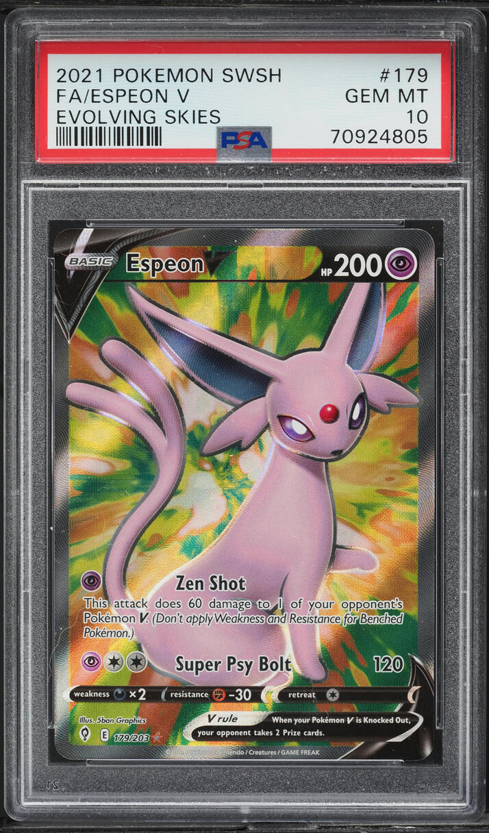 2021 Pokemon Sword & Shield Evolving Skies Full Art Espeon V #179 PSA ...