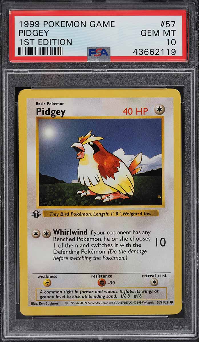 1999 Pokemon Base Set Shadowless 1st Edition Pidgey #57 PSA 10 GEM MINT ...