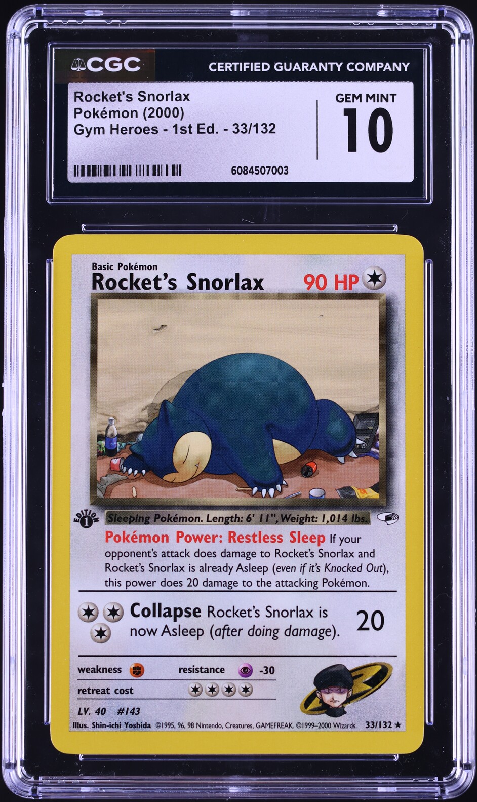 2000 Pokemon Gym Heroes 1st Edition Rocket's Snorlax #33 CGC 10 GEM ...
