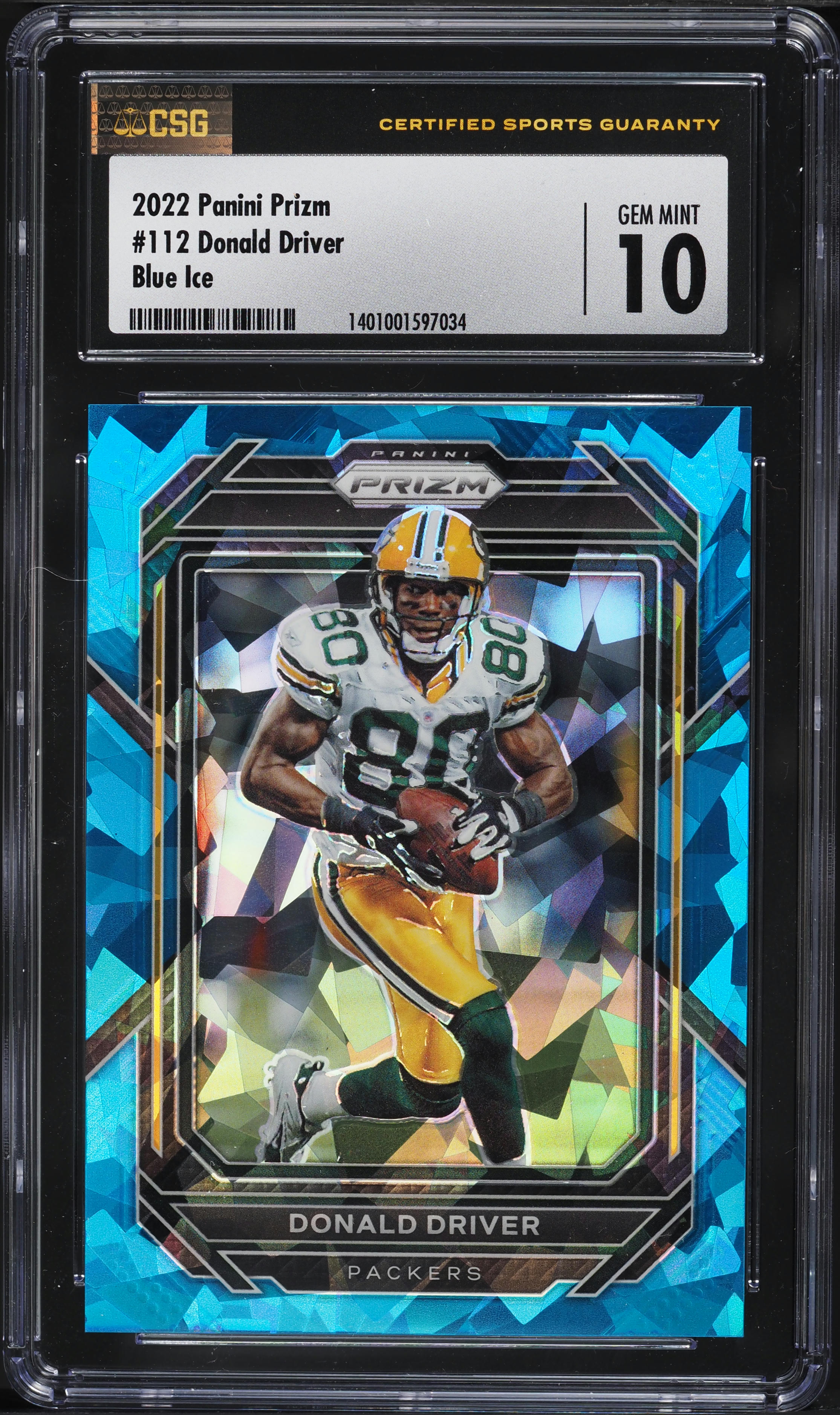 2022 Panini Prizm Blue Ice Donald Driver /99 #112 CSG 10 GEM MINT on ...