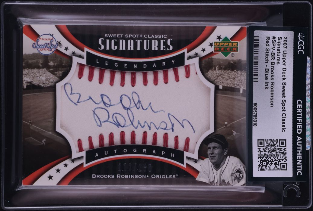 2007 UD Sweet Spot Classic Red Stitch Blue Brooks Robinson AUTO /200 ...