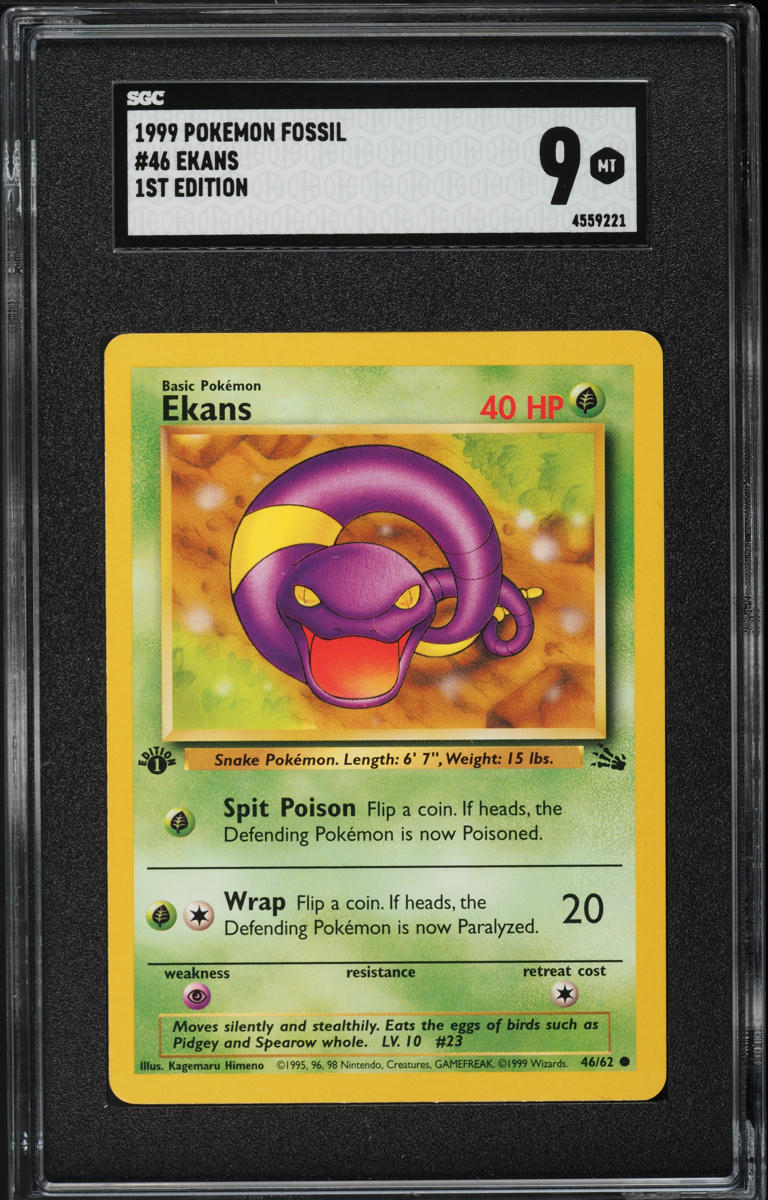 1999 Pokemon Fossil 1st Edition Ekans #46 SGC 9 MINT on Fanatics Collect