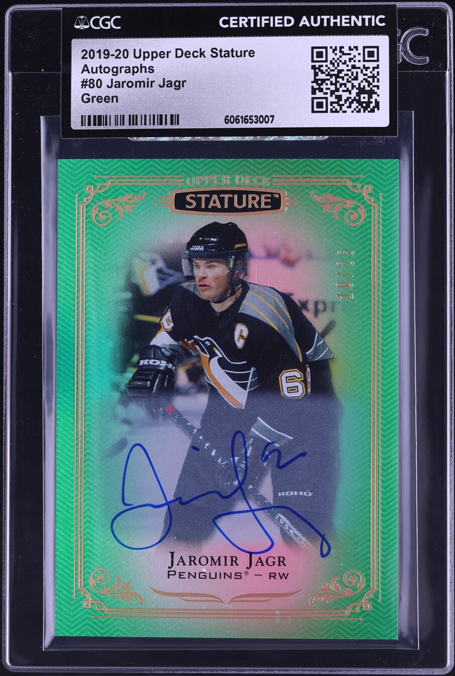 2019 Upper Deck Stature Green Jaromir Jagr AUTO /25 #80 CGC AUTH on Fanatics Collect