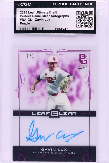 2015 Leaf Ultimate Draft Perfect Game Clear Purple Gavin Lux ROOKIE ...