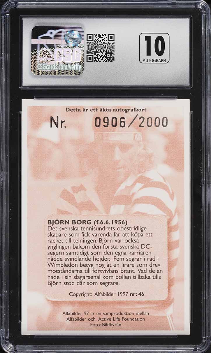 1997 Alfabilder Bjorn Borg AUTO /2000 #46 CSG 9 MINT on Fanatics Collect