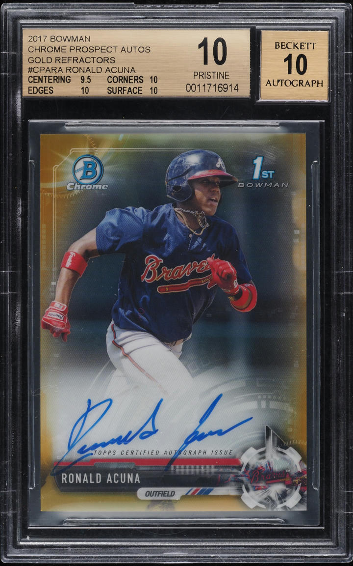 2017 Bowman Chrome Gold Refractor Ronald Acuna ROOKIE AUTO /50 BGS 10 PRISTINE on Fanatics Collect