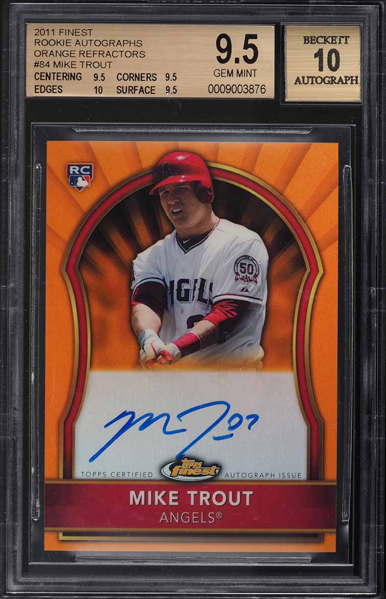 2011 Finest Orange Refractor Mike Trout ROOKIE AUTO /99 #84 BGS 9.5 GEM ...