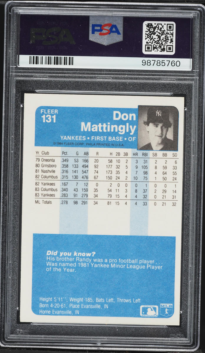 1984 Fleer Don Mattingly ROOKIE #131 PSA 7 NRMT on Fanatics Collect