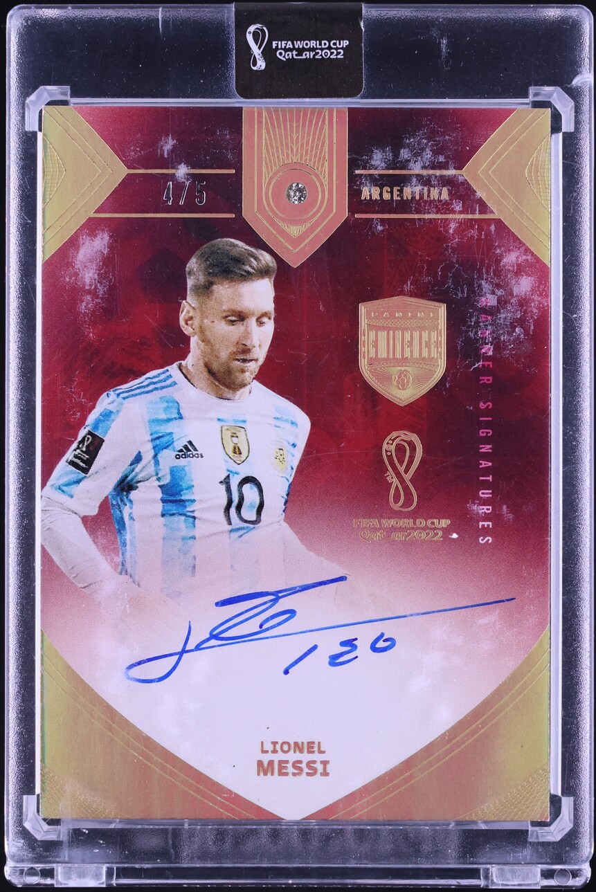 2022 Panini Eminence FIFA World Cup Banner Gold Lionel Messi AUTO /5 # ...