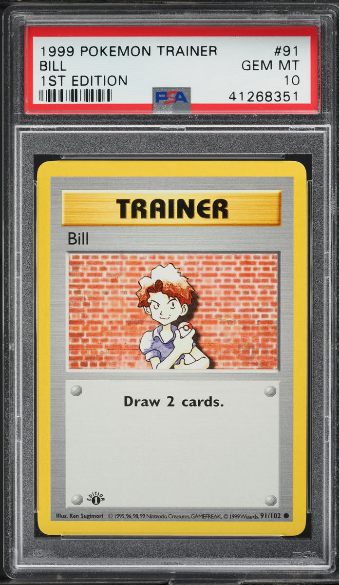 1999 Pokemon Base Set Shadowless 1st Edition Bill #91 PSA 10 GEM MINT ...