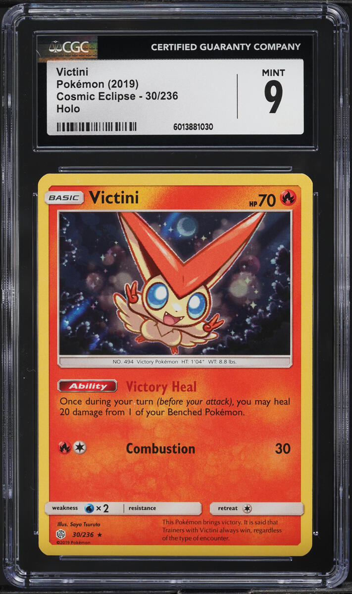 2019 Pokemon Sun & Moon Cosmic Eclipse Holo Victini #30 CGC 9 MINT on ...