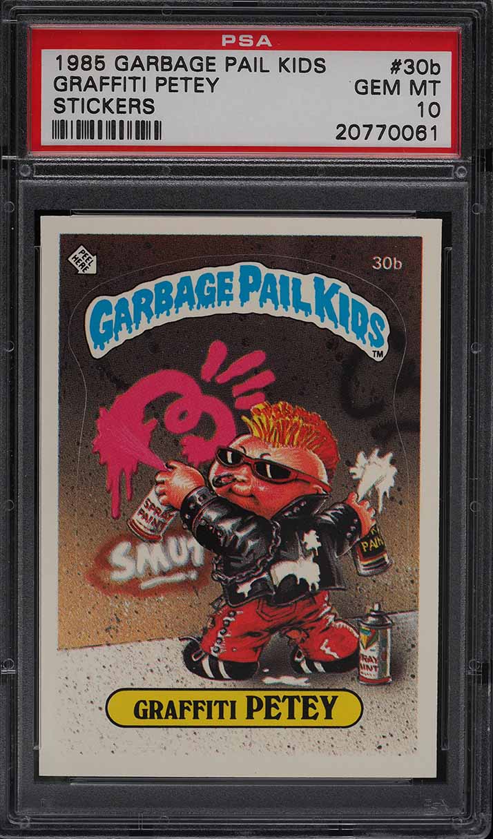 1985 Topps Garbage Pail Kids Stickers Graffiti Petey #30b PSA 10 GEM ...