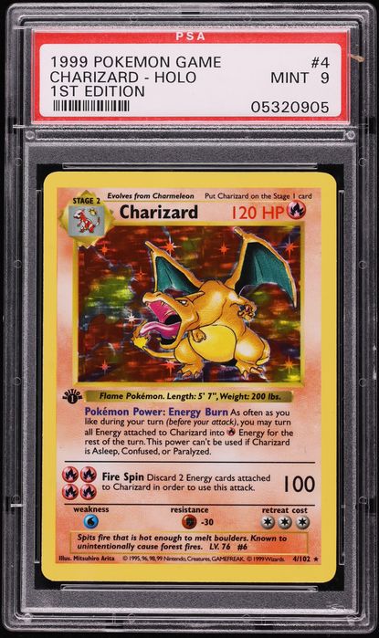 1999 Pokemon Base Set Shadowless 1st Edition Holo Charizard #4 PSA 9 ...