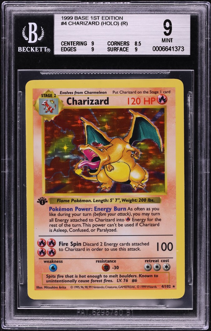 1999 Pokemon Base Set Shadowless 1st Edition Holo Charizard #4 BGS 9 ...