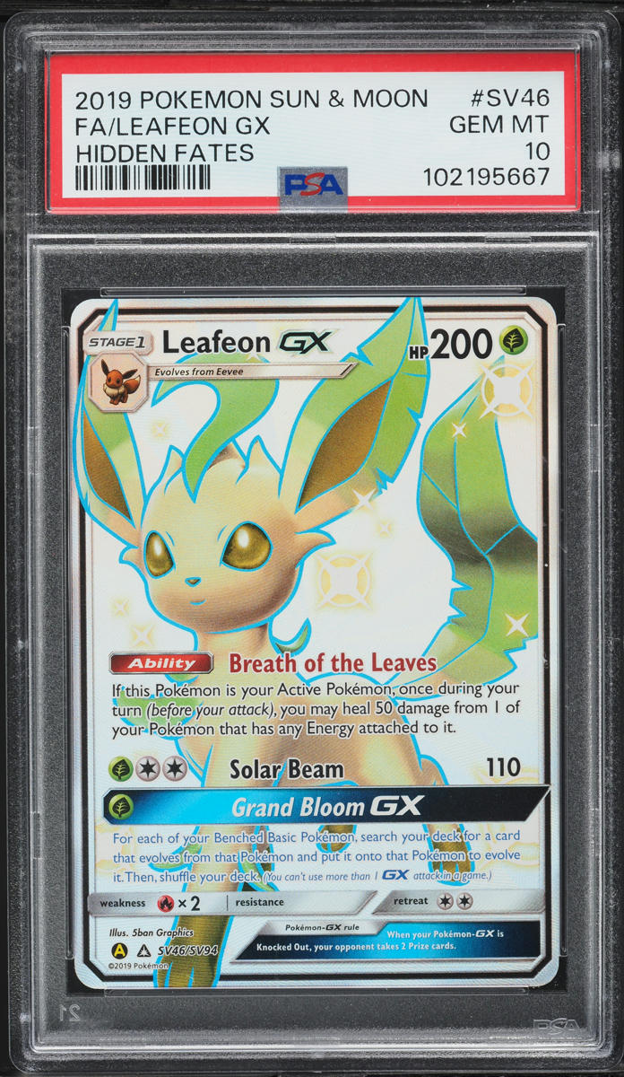 2019 Pokemon SM Hidden Fates Full Art Shiny Leafeon GX #SV46 PSA 10 GEM ...