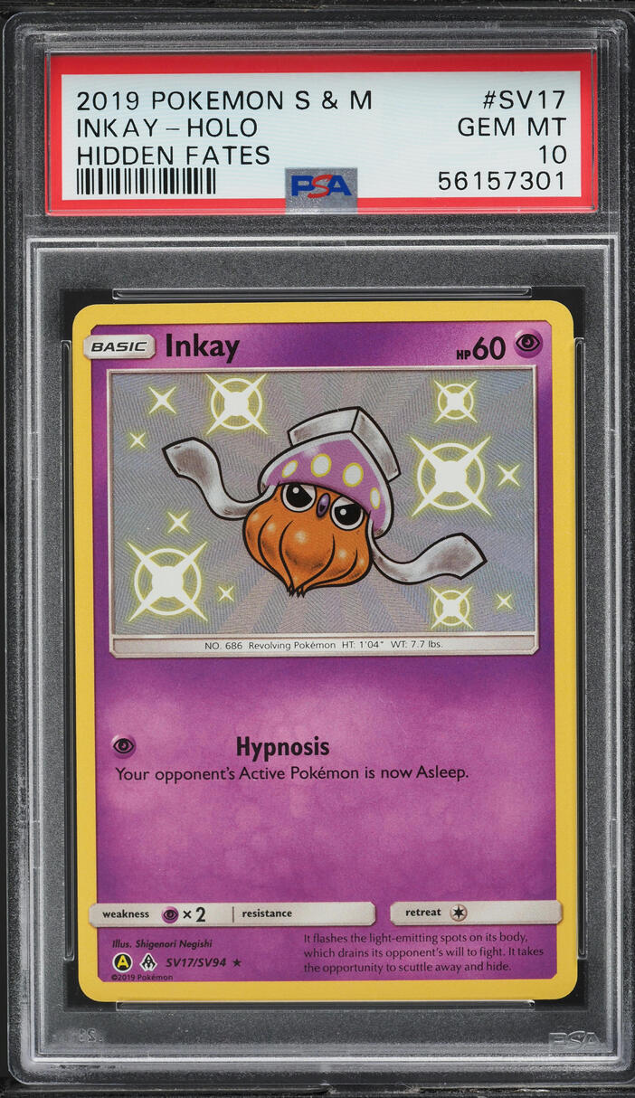 2019 Pokemon Sun & Moon Hidden Fates Shiny Inkay #SV17 PSA 10 GEM MINT ...