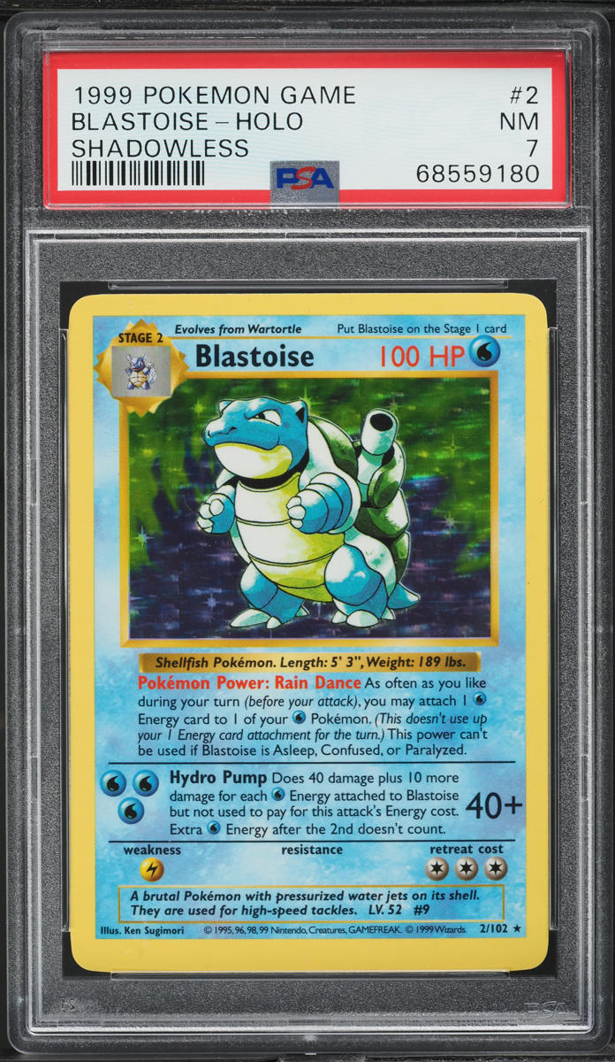1999 Pokemon Base Set Shadowless Holo Blastoise #2 PSA 7 NRMT on ...