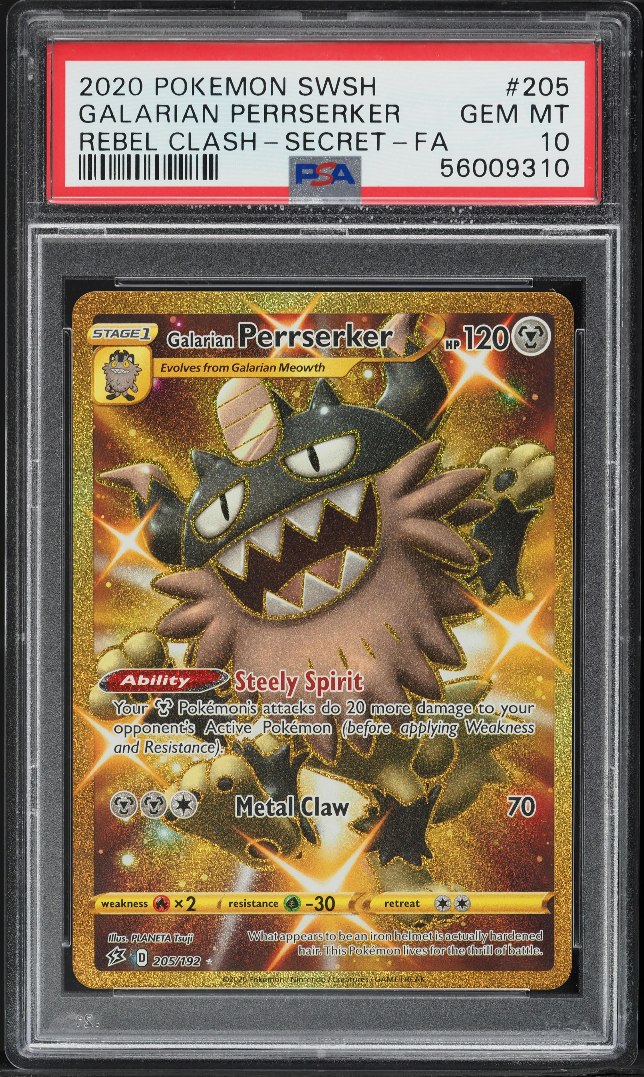 2020 Pokemon SWSH Rebel Clash Full Art Galarian Perrserker #205 PSA 10 ...