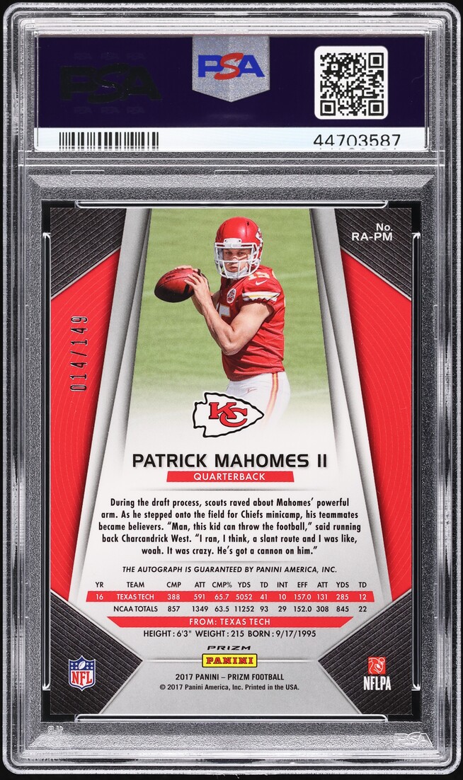 2017 Panini Prizm Blue Wave Patrick Mahomes II ROOKIE AUTO DNA 10 /149 ...